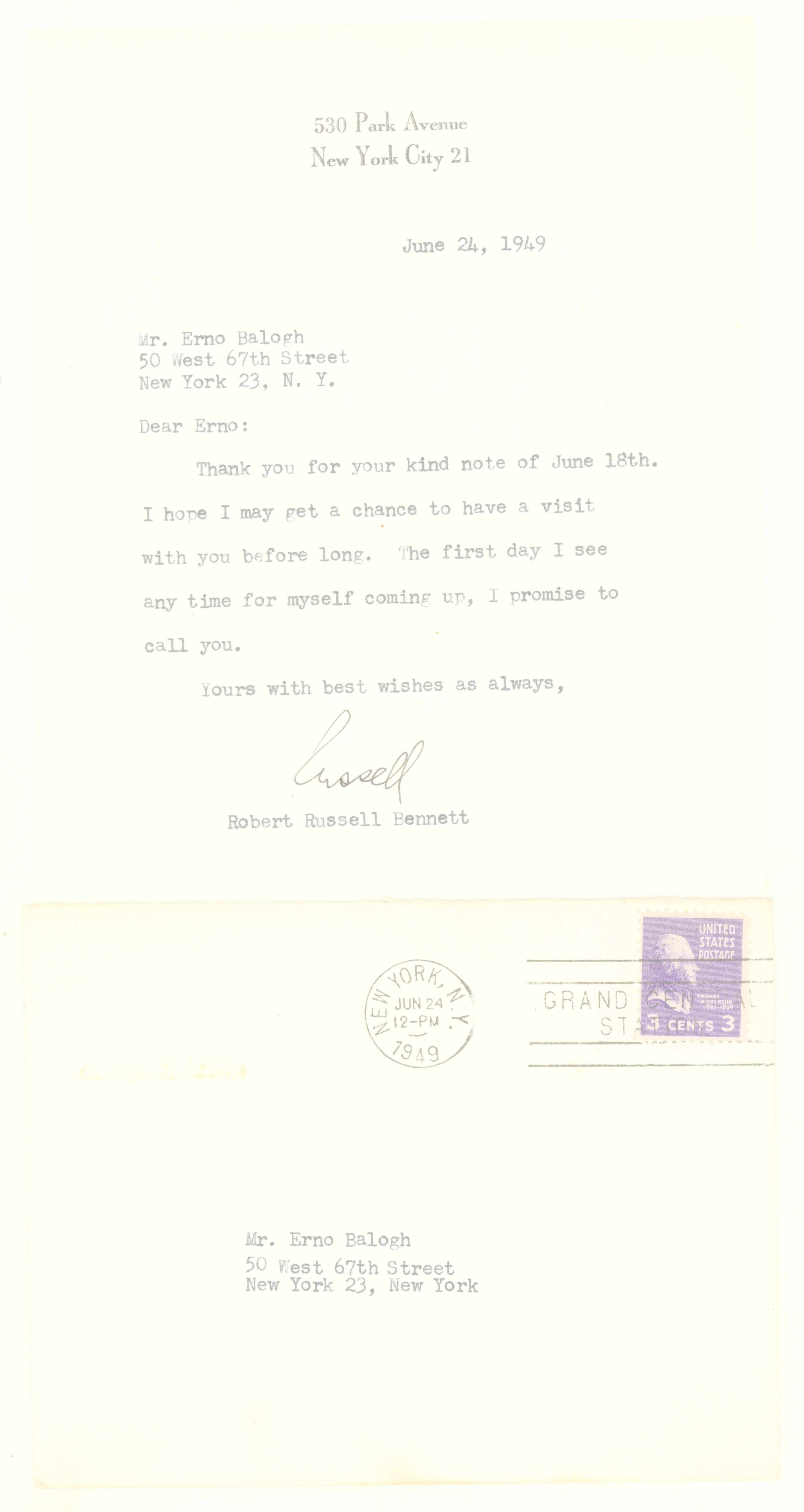 Bennett, Robert Russell - Typed Letter Signed