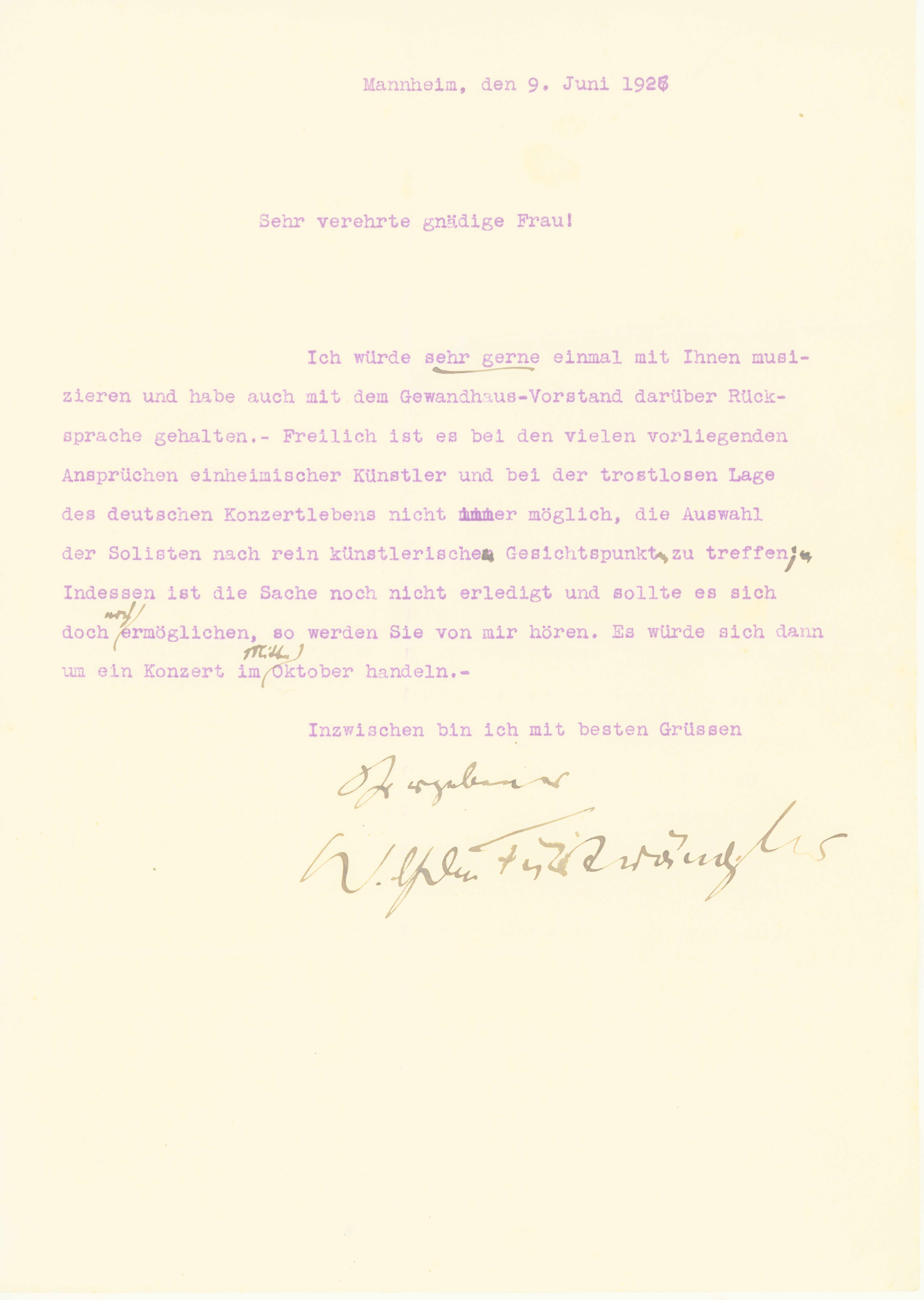 Furtwängler, Wilhelm - Typed Letter Signed