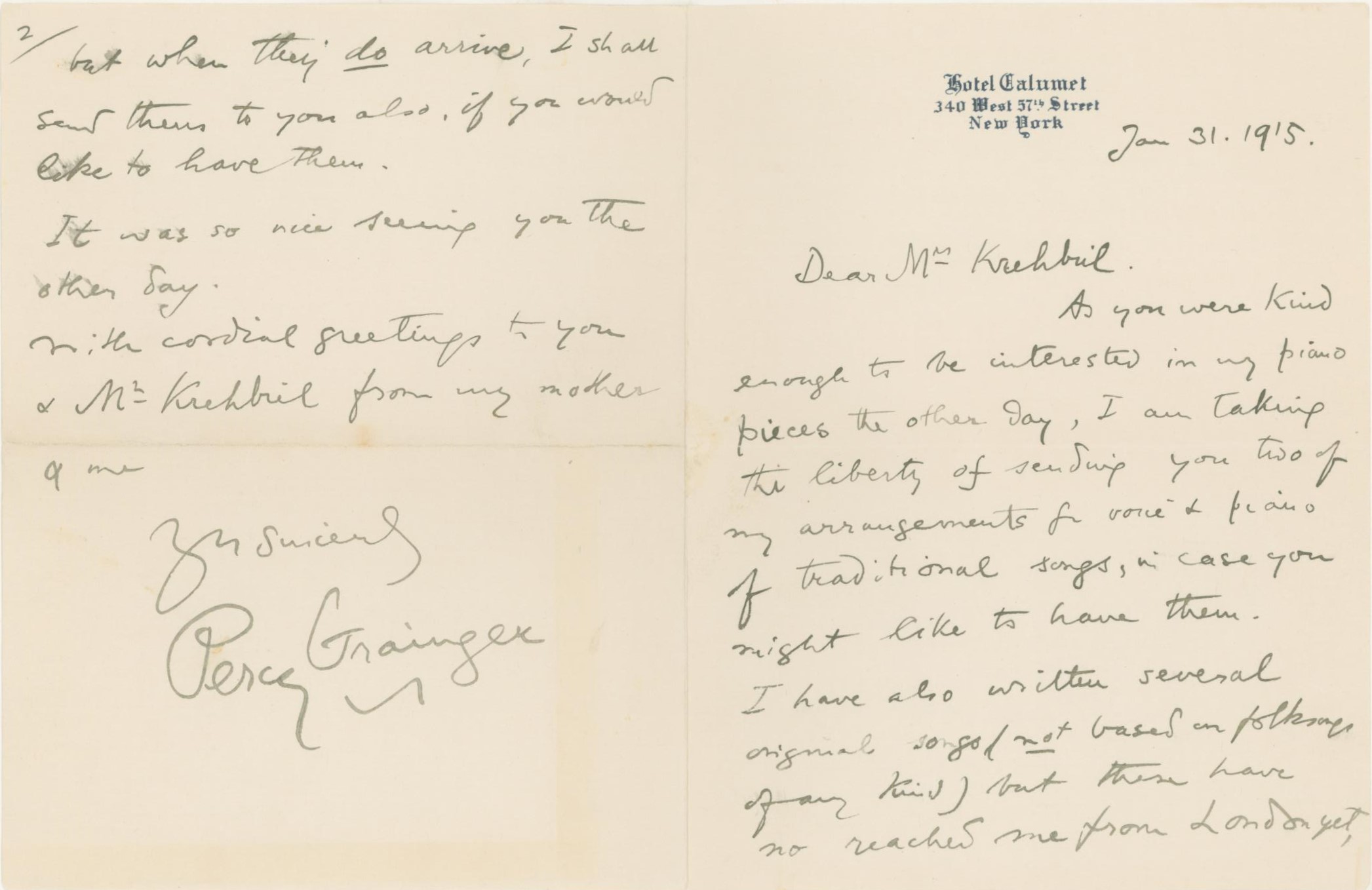 Grainger, Percy - Autograph Letter Signed
