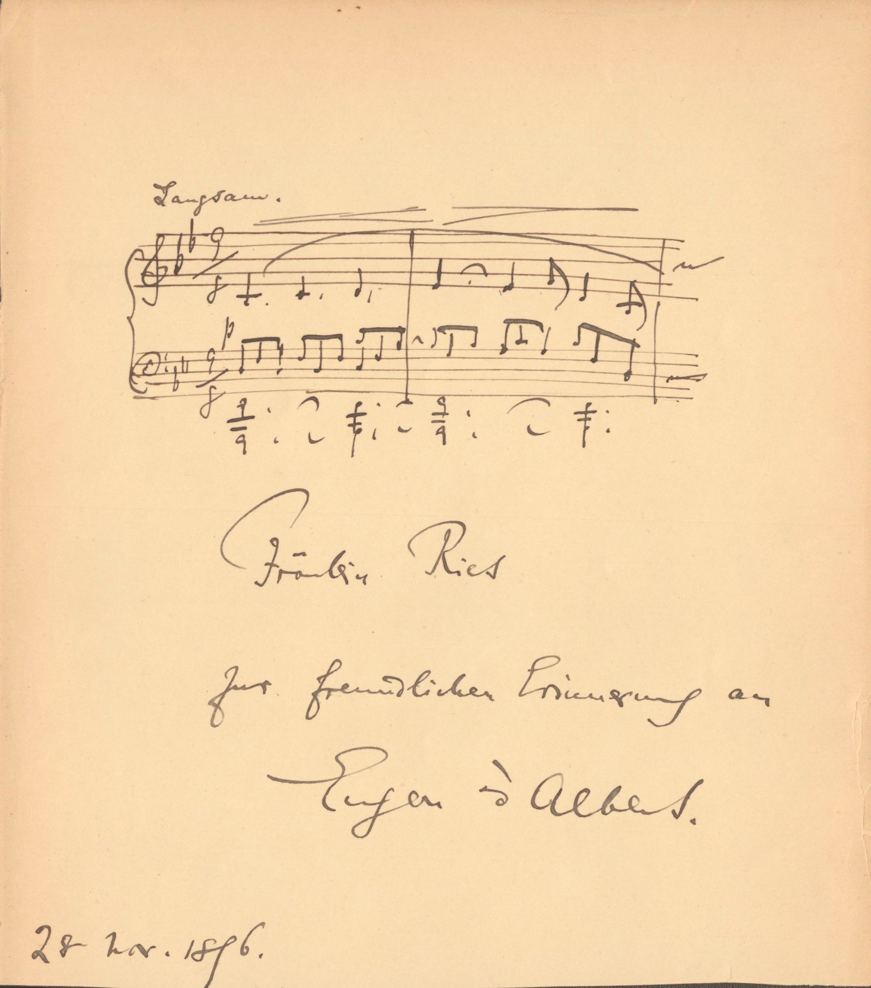 Albert, Eugène d' - Autograph Musical Quotation Signed