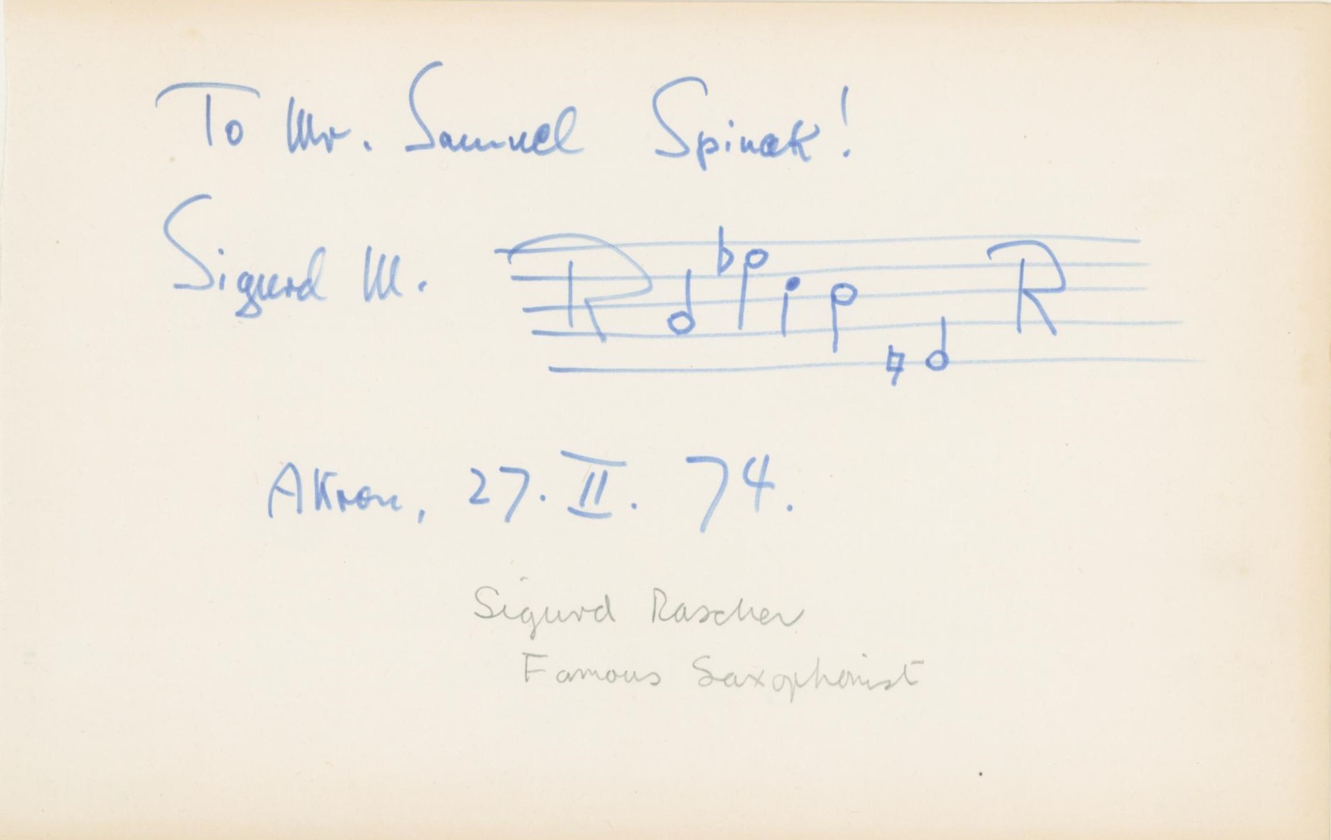 SAXOPHONE - SIGURD RASCHER - Rascher, Sigurd - Autograph Musical