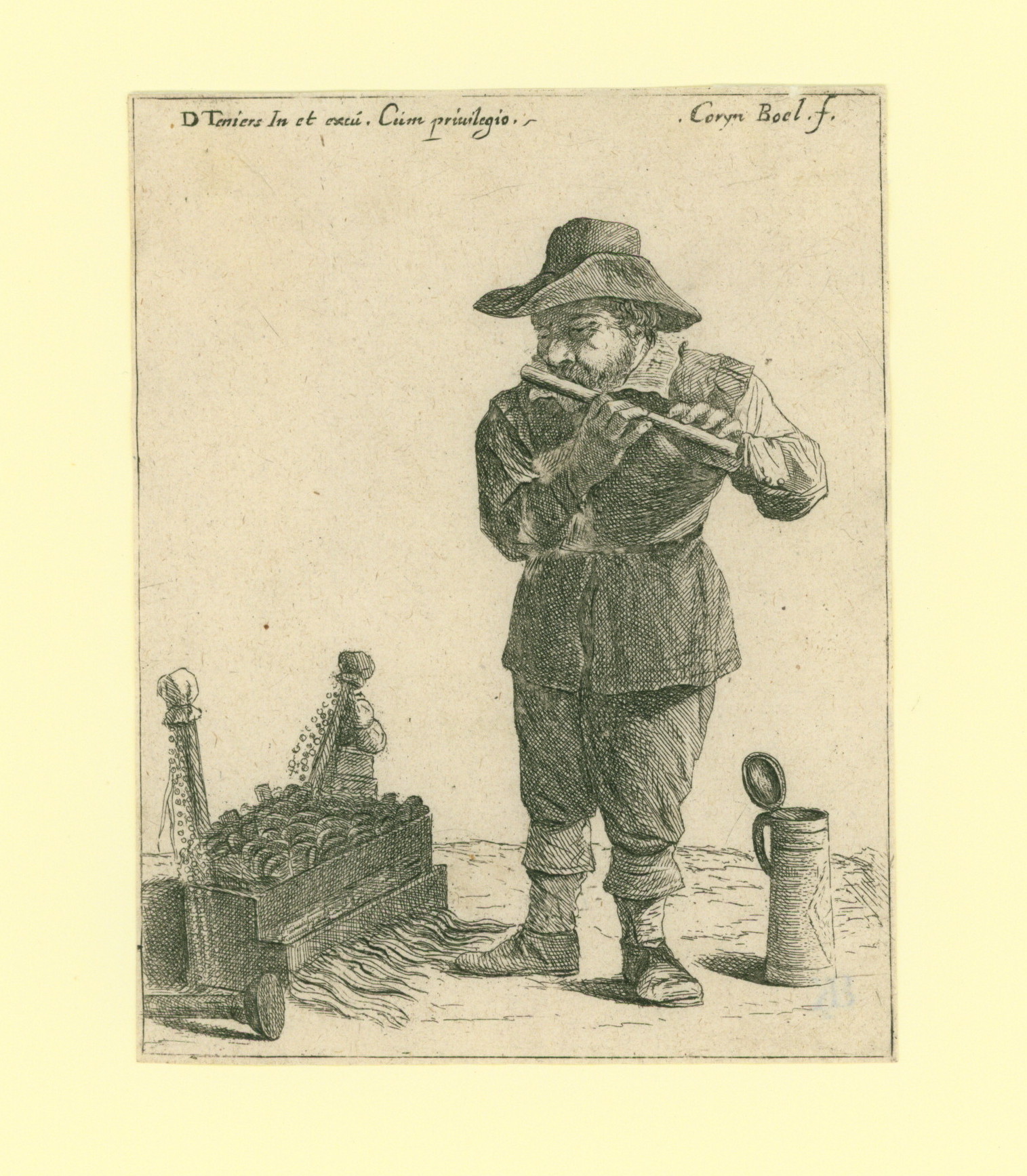 FLUTE - DUTCH ETCHING - Boel, Coryn (or Quirijn) - "The Flute Player"