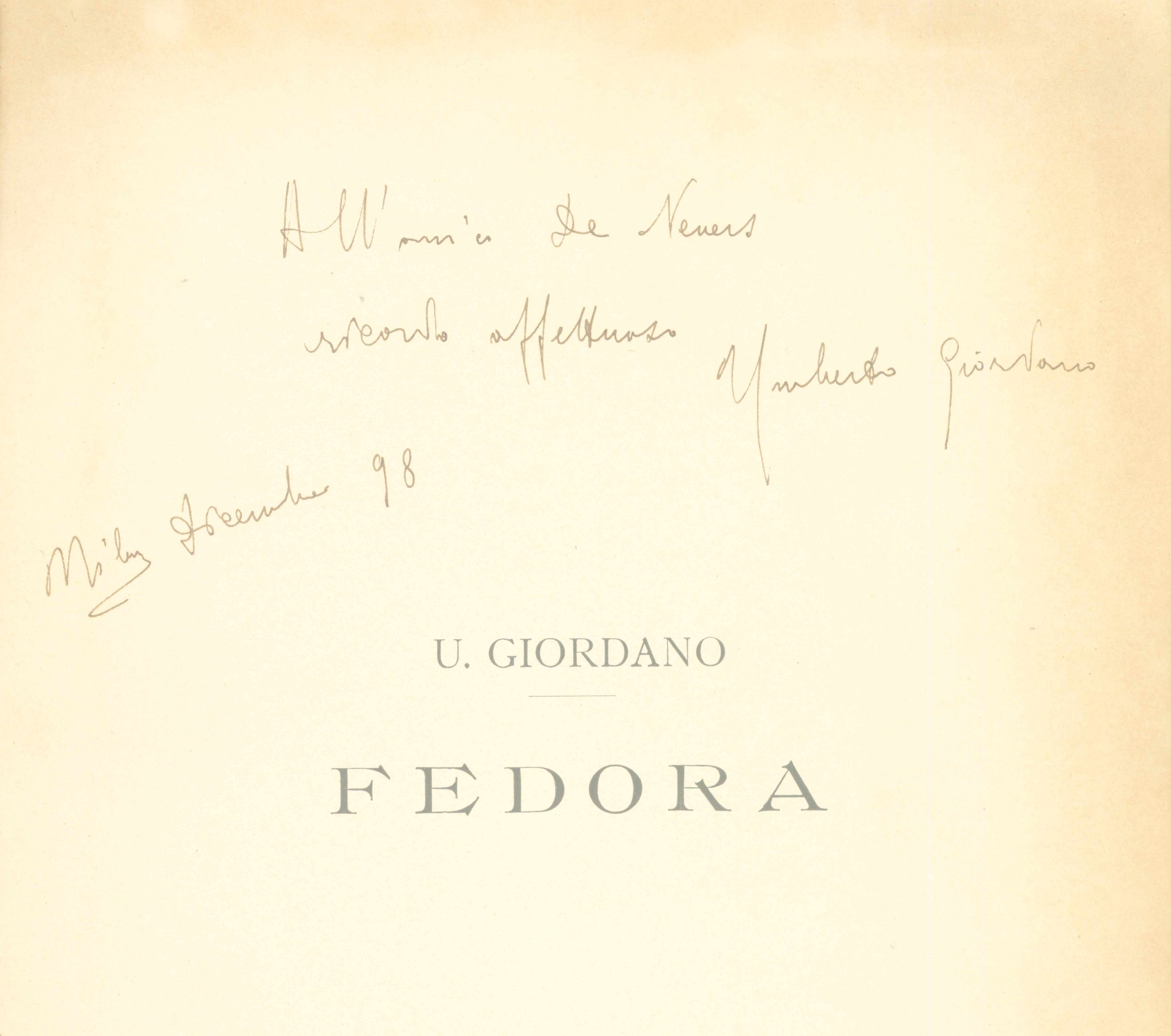 Giordano, Umberto - Fedora. [Vocal score]